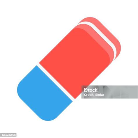 만화 파란색과 빨간색 지우개 아이콘 흰색 배경에 격리된 벡터 그림 바로 위에 대한 스톡 벡터 아트 및 기타 이미지 바로 위 지우개 문구류 Diy Istock