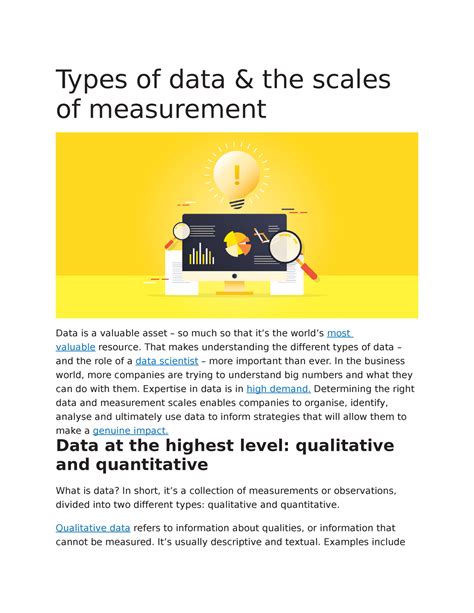 Statistic Types Of Data And The Scales Of Measurement Data Is A Valuable Asset So Much So That