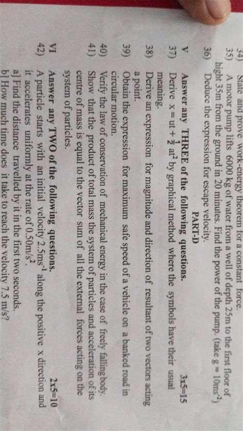 34 State And Prove Work Energy Theorem For A Constant Force 35 A Motor