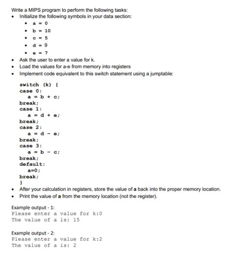 Write A MIPS Program To Perform The Following Tasks Chegg