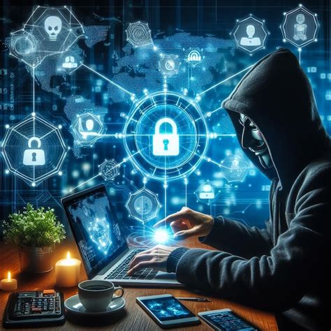Hacker Usando Portátil Con Candado Poligonal En Fondo De Código Binario