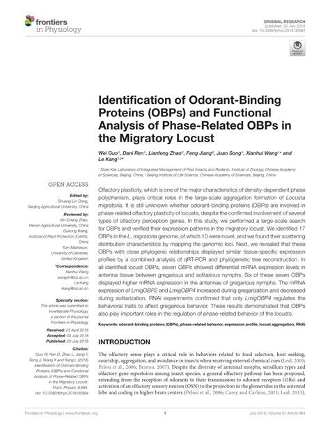 Pdf Identification Of Odorant Binding Proteins Obps And Functional
