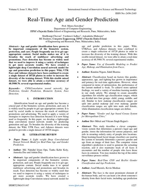 Real Time Age And Gender Prediction Pdf Artificial Neural Network