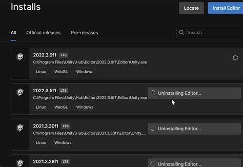 cannot uninstall any editor unity engine unity discussions