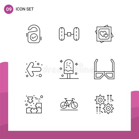 Set Of 9 Vector Outlines On Grid For Ice Cold Heart Left Arrow Stock Vector Illustration