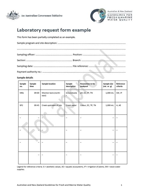 Laboratory Request Form Example Pdf Water Quality Environmental