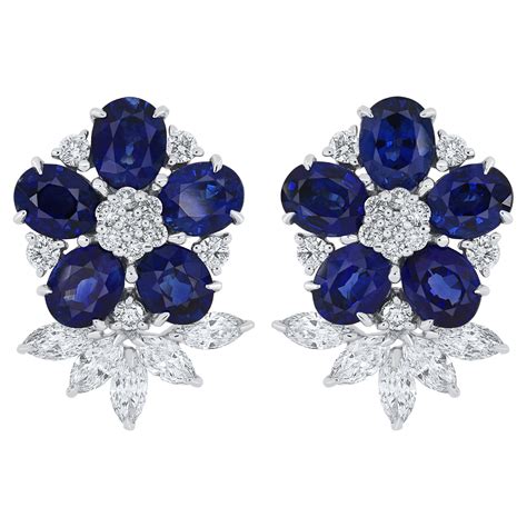 Blue Sapphire And Diamond Earring 18 Karat White Gold For Sale At 1stdibs