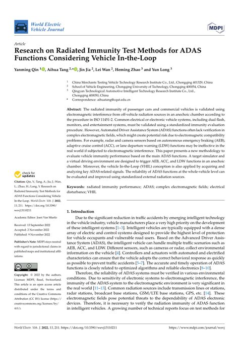 Pdf Research On Radiated Immunity Test Methods For Adas Functions Considering Vehicle In The Loop