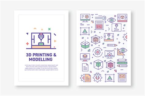 브로셔 전단지 표지 책 연례 보고서 표지 레이아웃 디자인 템플릿에 대한 3d 인쇄 및 모델링 관련 아이콘벡터 일러스트레이션 모형에 대한 스톡 벡터 아트 및 기타 이미지