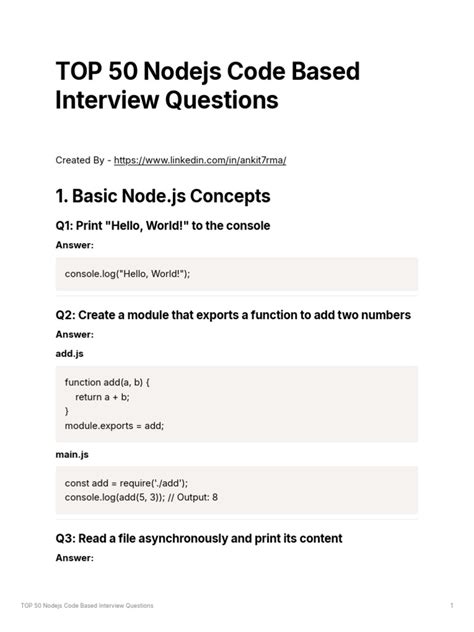 Top 50 Nodejs Code Based Interview Questions Pdf Databases Software