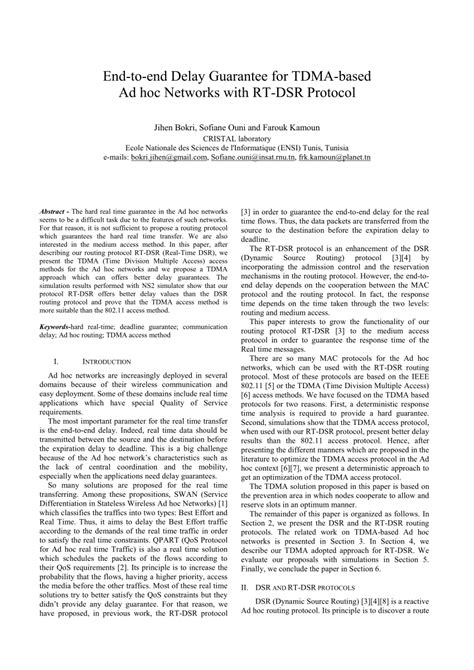 Pdf End To End Delay Guarantee For Tdma Based Ad Hoc Networks With Rt