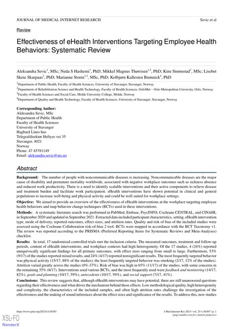 Pdf Effectiveness Of Ehealth Interventions Targeting Employee Health