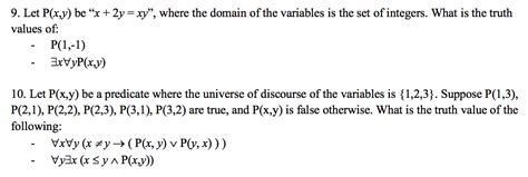 Solved 9 Let Pxy Be “x 2y Xy” Where The Domain Of