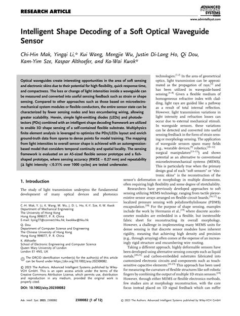 Pdf Intelligent Shape Decoding Of A Soft Optical Waveguide Sensor