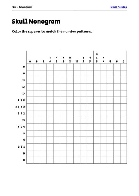Skull Nonogram Puzzle Free Printable Pdf