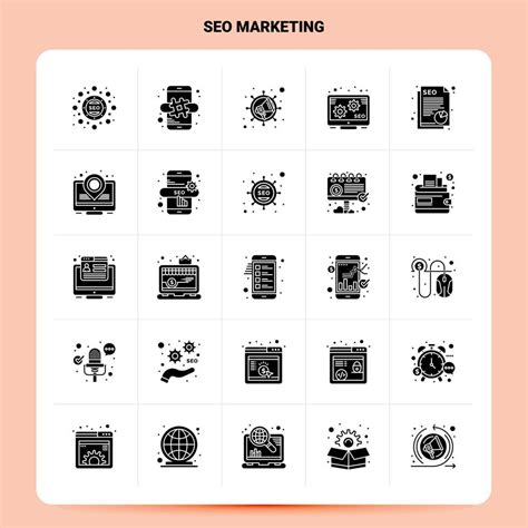 Solid 25 Seo Marketing Icon Set Vector Glyph Style Design Black Icons Set Web And Mobile