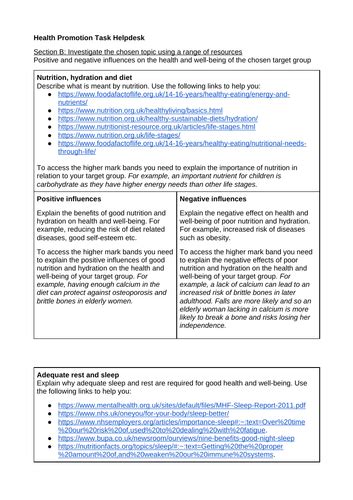 Wjec Gcse Health And Social Care Unit 2 Task 2 Support Pack Teaching Resources