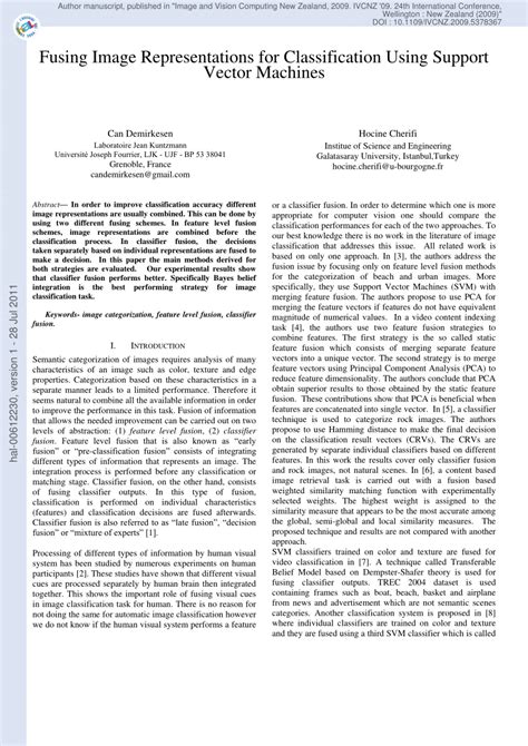 Pdf Fusing Image Representations For Classification Using Support Vector Machines