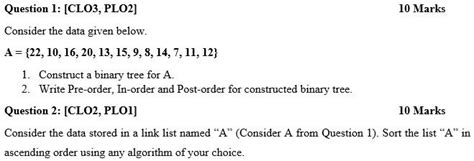 Solved Question 1 Clo3 Plo2 10 Marks Consider The Data