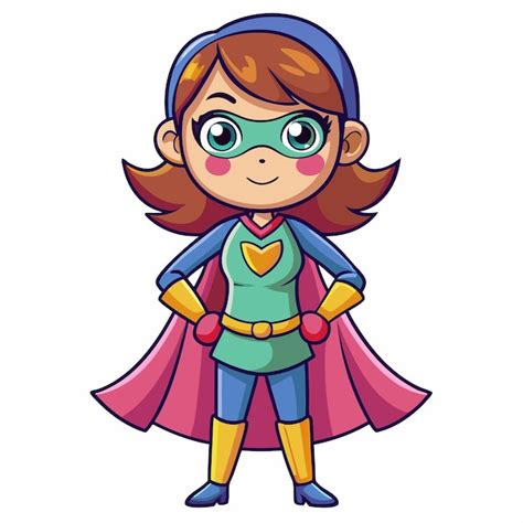 Cartoon Superhero Girl Ready For Action Vector Illustration Premium
