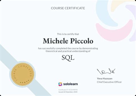 Michele Piccolo On Linkedin Sololearn Sql Certification