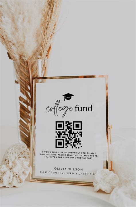 Minimalist College Fund Qr Code Sign For 2023 Graduation Party Modern