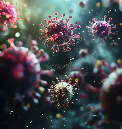 Colorful Depiction Of Virus Particles In A Dynamic Microscopic