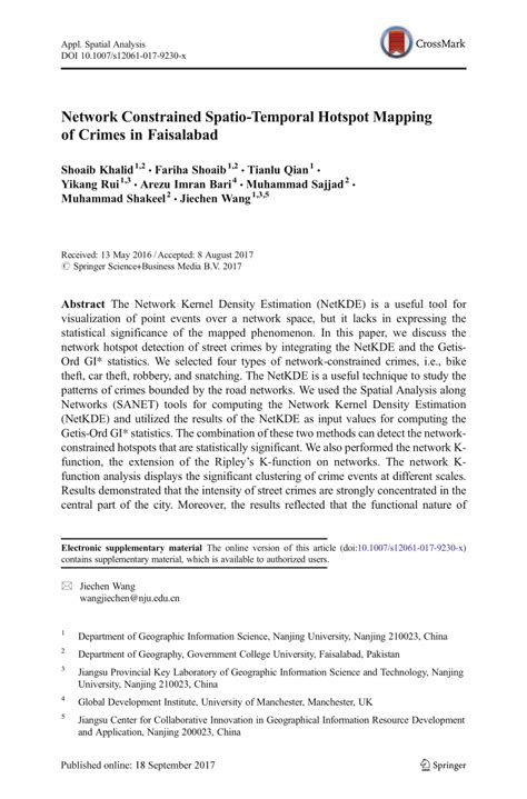 Pdf Network Constrained Spatio Temporal Hotspot Mapping Of Crimes In Faisalabad