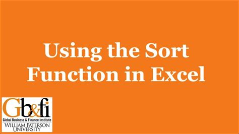 Using The Sort Function In Excel Youtube