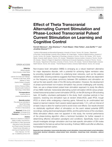 Pdf Effect Of Theta Transcranial Alternating Current Stimulation And Phase Locked Transcranial