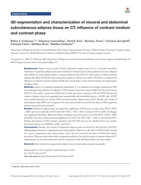 Pdf 3d Segmentation And Characterization Of Visceral And Abdominal