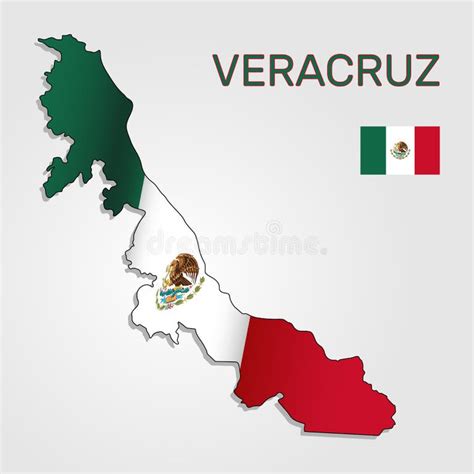 Vector Map Of Veracruz State Combined With Waving Mexican National Flag