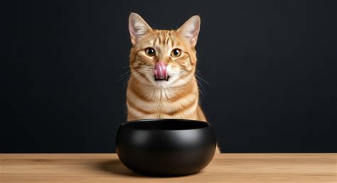 Orange Tabby Cat Licking Its Nose With Tongue Out Looking At An Empty