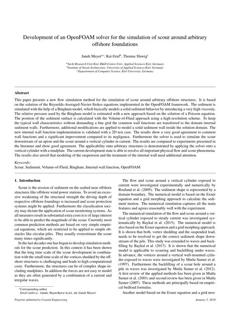 Pdf Development Of An Openfoam Solver For The Simulation Of Scour
