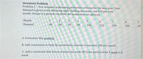 Solved Inventory Problemproblem 1 ﻿you Company Is Planning