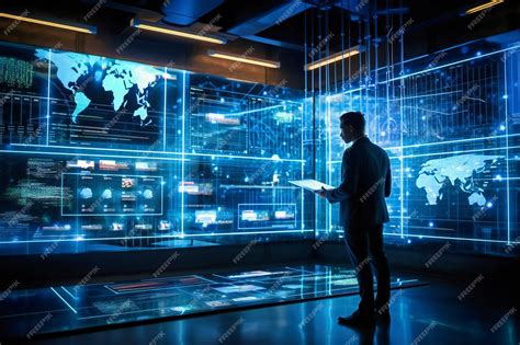 Premium Photo A Businessman Scrutinizes Business Analytics On A Virtual Screen Displaying