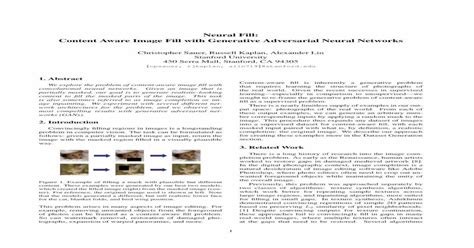 (PDF) Neural Fill: Content Aware Image Fill with Generative ...cs231n ...
