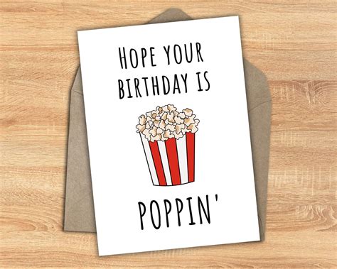 Printable Popcorn Pun Birthday Card Funny Cute Birthday Card Digital