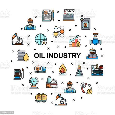 석유 산업 서클 프로모션 아이콘 배너 연료 트럭 엔지니어 가솔린 선형 아이콘 일러스트와 화물 선 설계 요소 0명에 대한 스톡 벡터 아트 및 기타 이미지 Istock