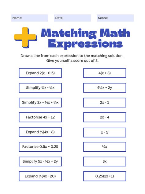 Simplifying Math Expressions Digital Worksheet In Blue Yellow Graphic