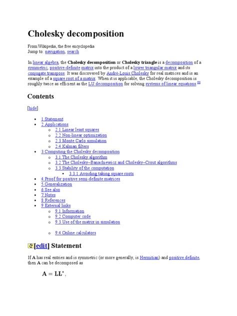 Cholesky Decomposition Pdf Matrix Mathematics Theoretical Physics