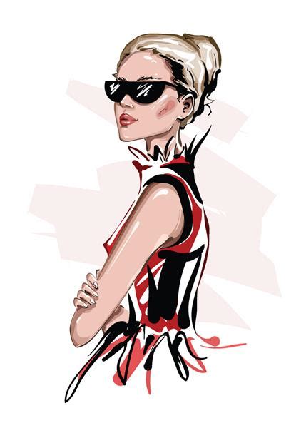 زن جوان زیبای دستی با عینک آفتابی دختری شیک با کمان روی سر نگاه زن مد طرح تصویر وکتور 1628423