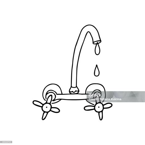 흰색 배경에 격리 된 물 방울금속 믹서 탭의 손으로 그린 검은 색 벡터 그림 금속의에 대한 스톡 벡터 아트 및 기타 이미지 금속의 기계공 디자인 Istock