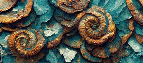 Elaborate And Unique Calcified Aquamarine Blue Ammonite Sea Shell Spirals Embedded Into Rock