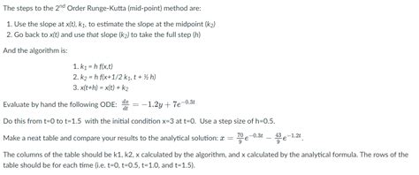 Solved The Steps To The 2nd Order Runge Kutta Mid Point