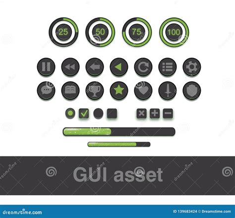 Graphical User Interface For RPG Arcade Game UI Kit Vector Gameplay Collection Stock Vector