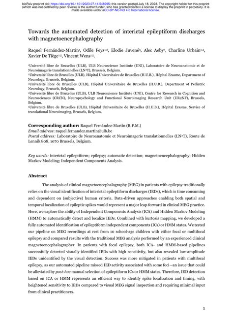 Pdf Towards The Automated Detection Of Interictal Epileptiform Discharges With