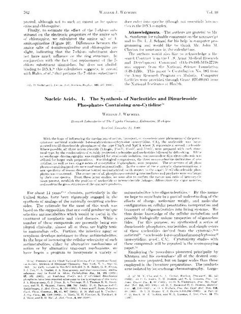 Pdf Nucleic Acids I The Synthesis Of Nucleotides And Dinucleoside Phosphates Containing Ara