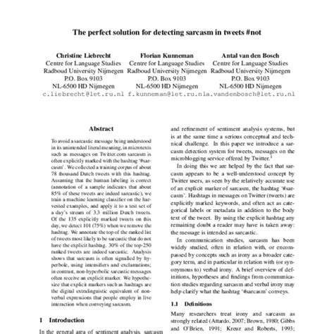 The Perfect Solution For Detecting Sarcasm In Tweets Not Acl Anthology