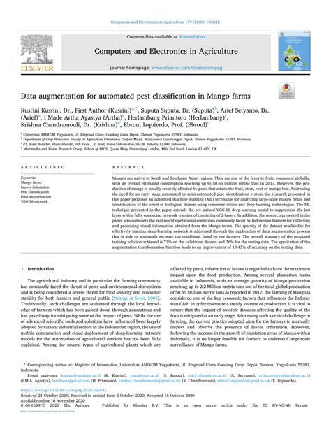 Pdf Data Augmentation For Automated Pest Classification In Mango Farms